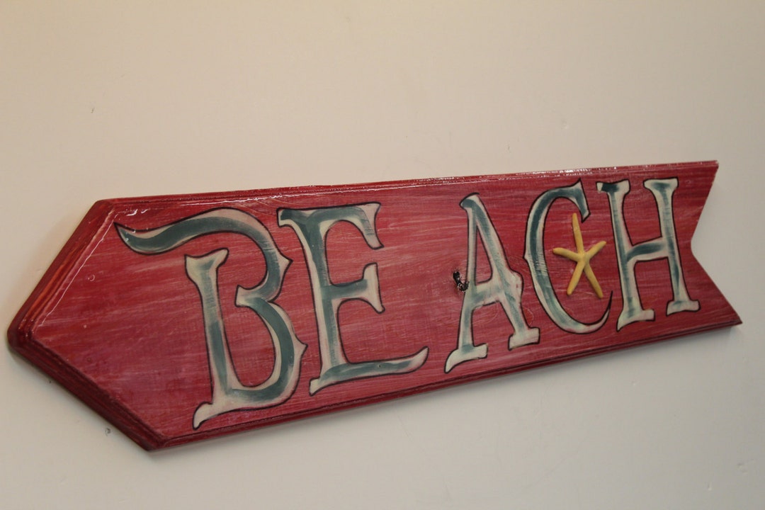 Beach Arrow Sign - Directional Arrow Sing Handpainted on Cypress Wood ...