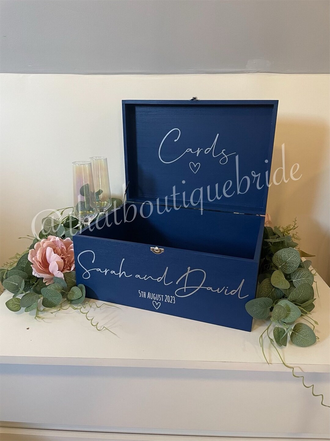 Personalised Navy Wedding Card Box/ Wedding Memory Box/ Personalised ...
