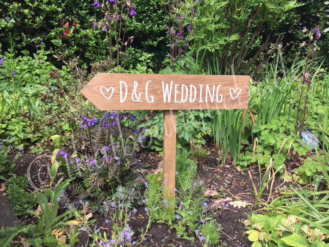 Wooden Rustic Direction Sign, Wooden Wedding Sign, Personalised Wedding ...