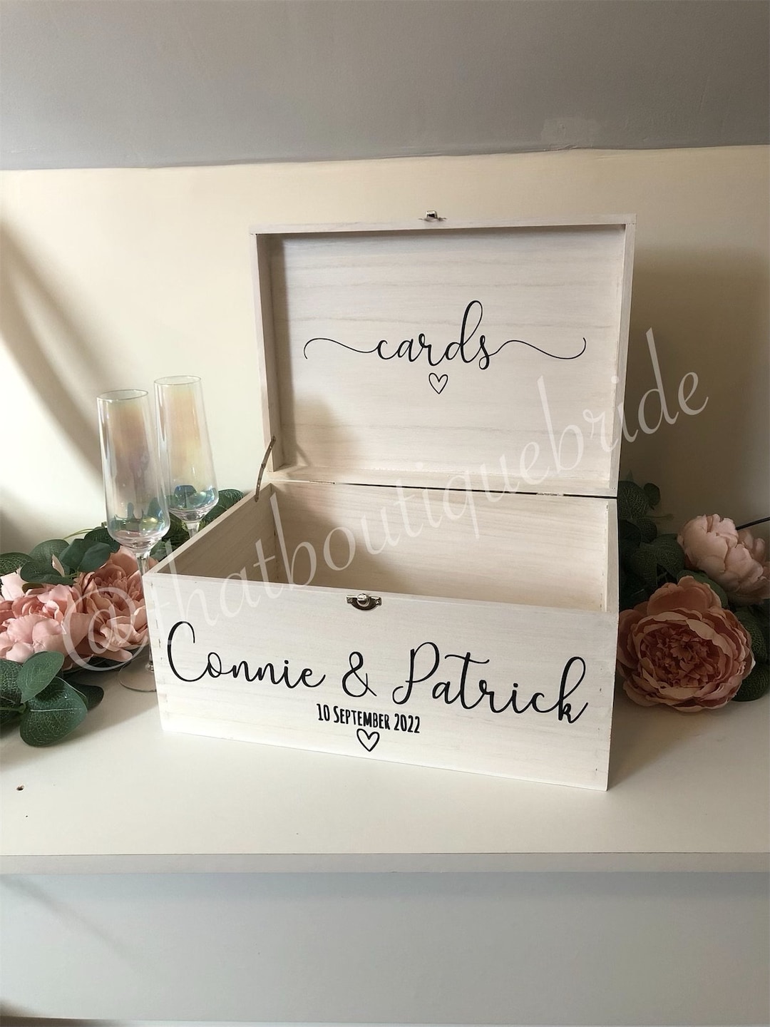 Personalised WHITE Wedding Card Box: Wooden Keepsake & Memory Box - Etsy UK