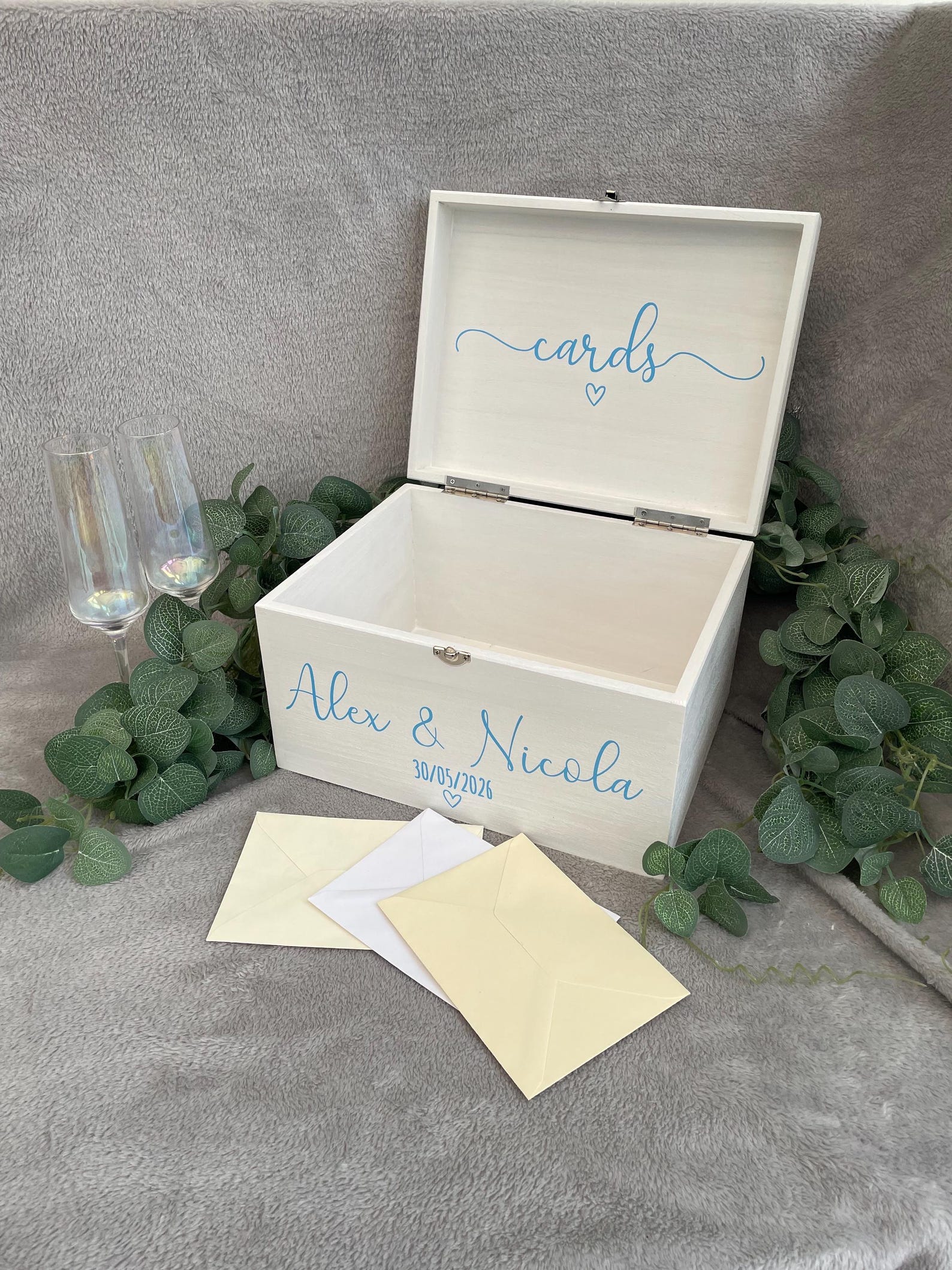 Personalised WHITE Wedding Card Box: Wooden Keepsake & Memory Box - Etsy UK