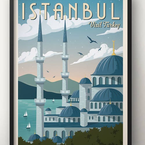 Istanbul Travel Art Turkey Poster Print Vintage Turkish Home - Etsy