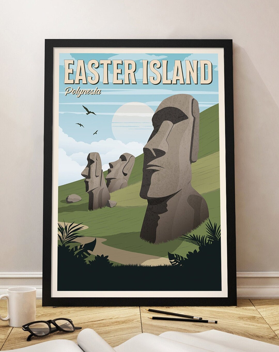 Easter Island Travel Poster, Chile Travel Poster, Easter Island, Rapa ...