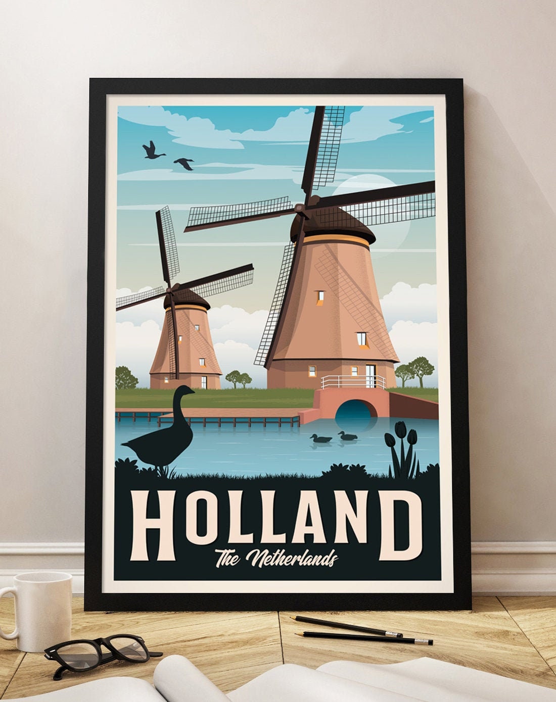 Cartel Vintage Holanda Viaje Holanda Poster Travel Poster Etsy España