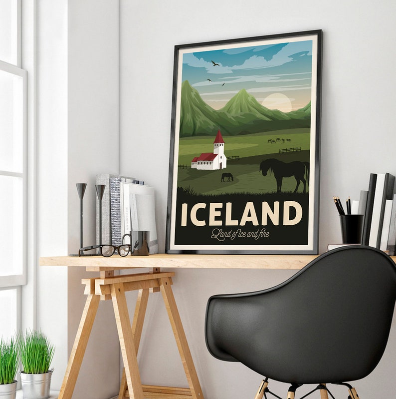 Iceland Vintage Travel Poster Iceland Travel Print Land of - Etsy