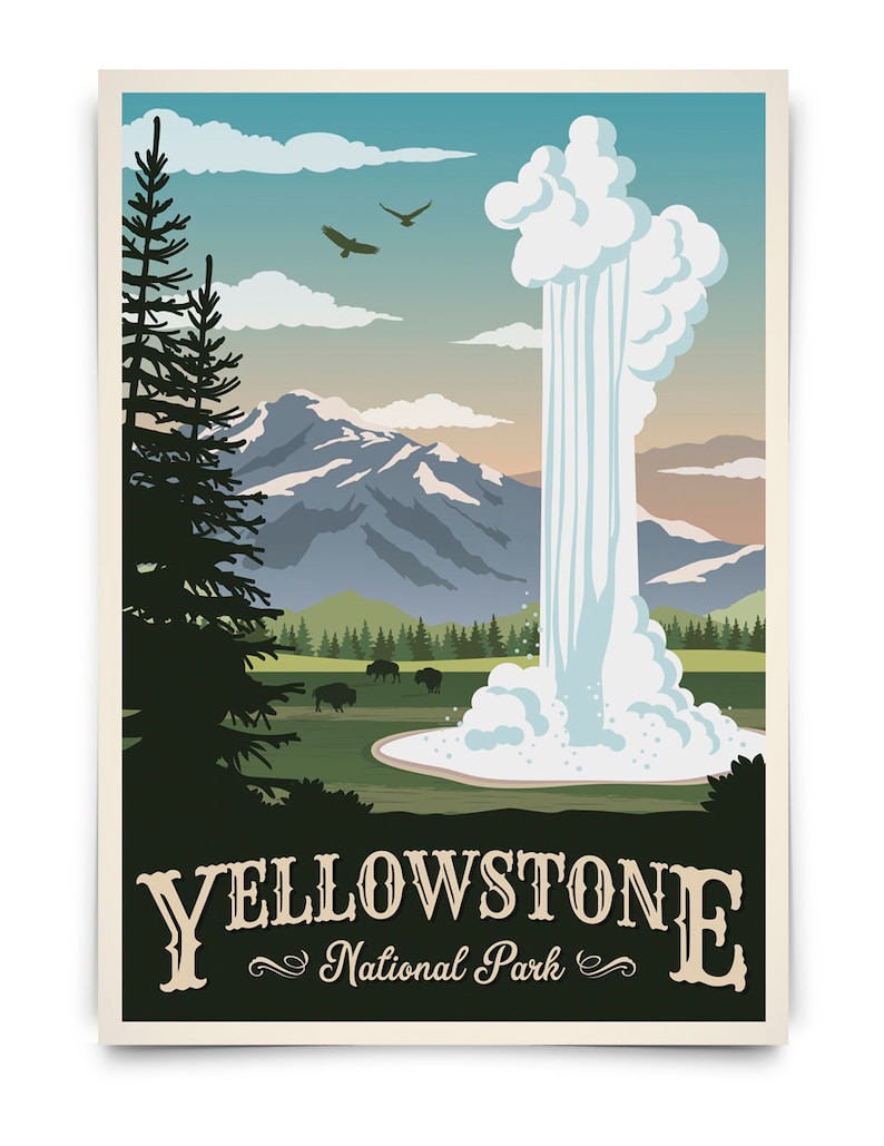 Yellowstone National Park Poster Wyoming Vintage Travel - Etsy
