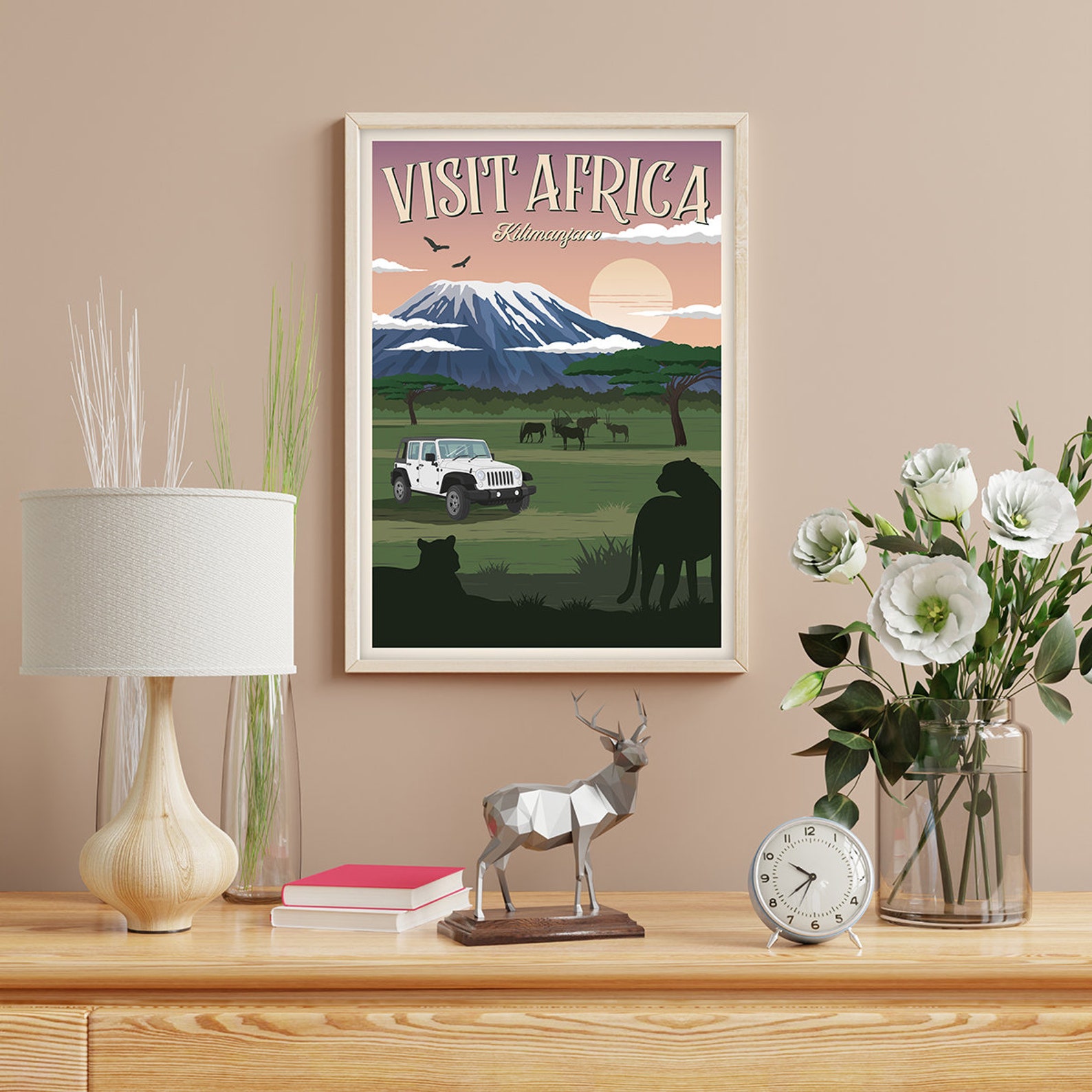 Africa Vintage Travel Poster, Kilimanjaro, Tanzania, Travel, Decoration ...