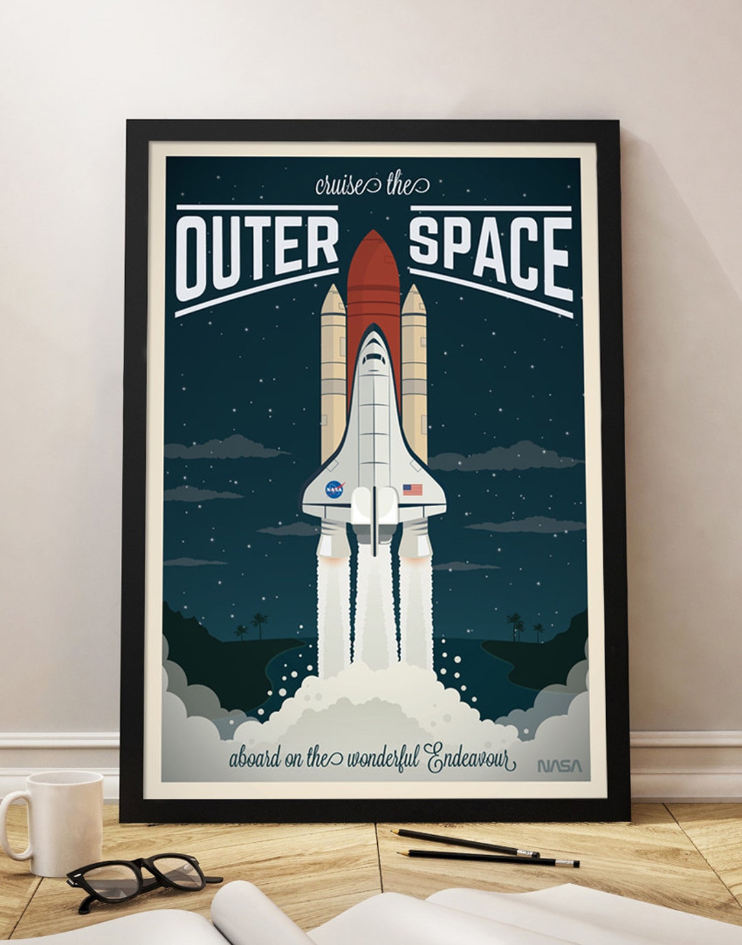 Spaceship Vintage Travel Poster, Space Shuttle, Universe, Travel ...