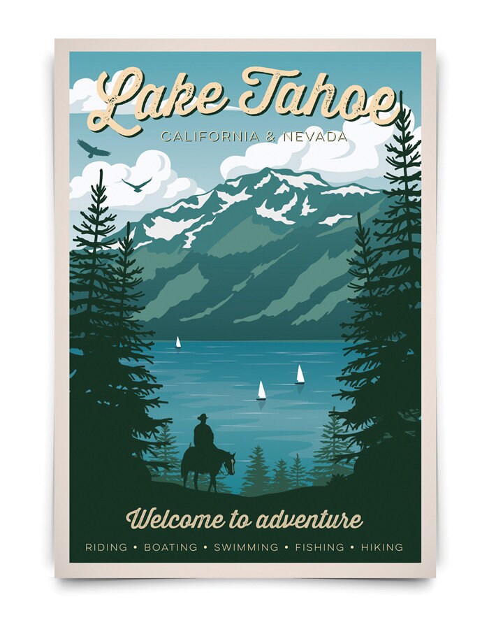 Lake Tahoe Vintage Travel Poster, Lake Tahoe Print, California Poster ...