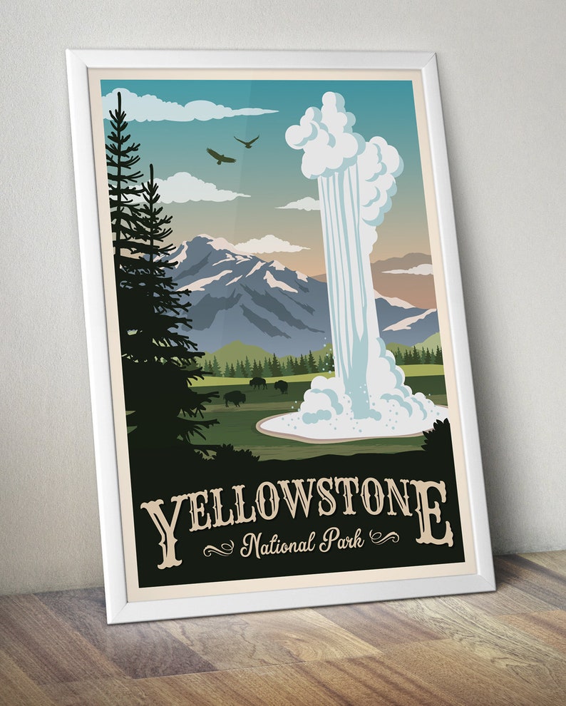 Yellowstone National Park Poster Wyoming Vintage Travel - Etsy