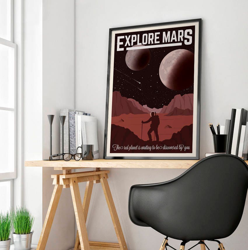 Mars Vintage Travel Poster Universe Travel Decoration Wall - Etsy
