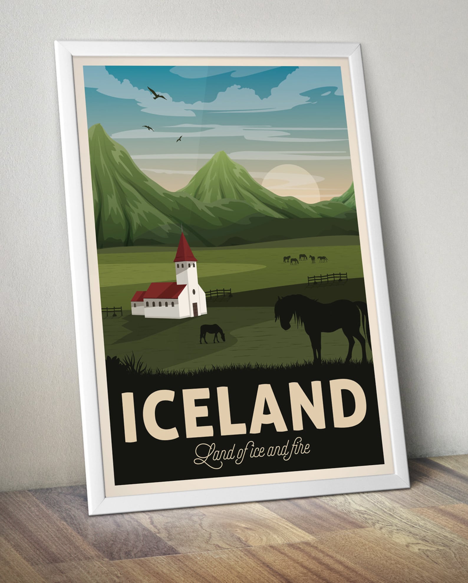 Iceland Vintage Travel Poster Iceland Travel Print Land of - Etsy