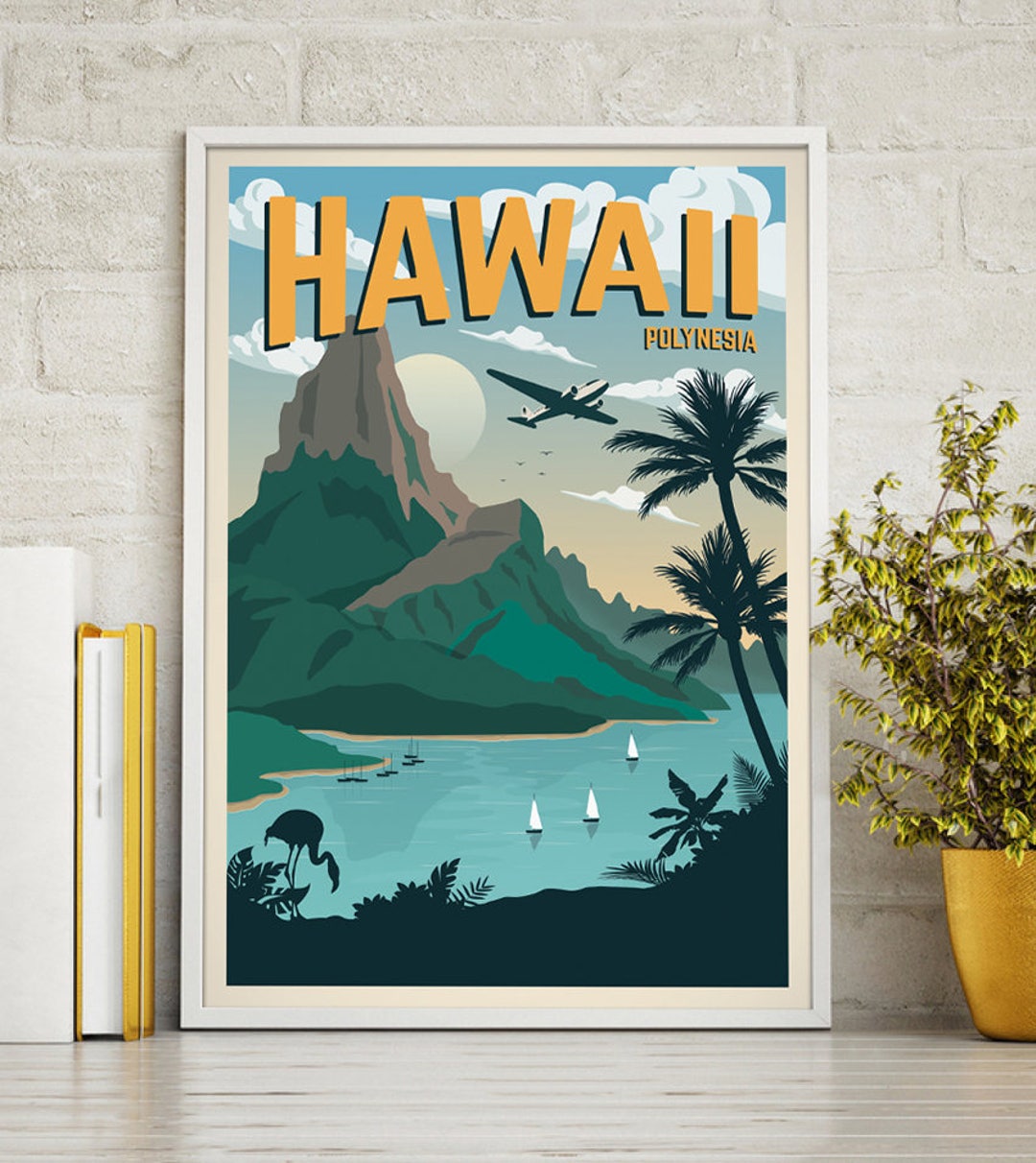 Hawaii Vintage Travel Poster, Travel, Decoration, Wall Art, Exotic ...