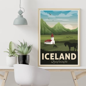 Iceland Vintage Travel Poster, Iceland Travel Print, Land of Ice and ...