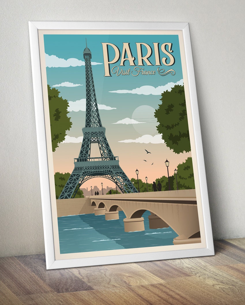 Paris Travel Poster Eiffel Tower Travel Poster France Travel | Etsy