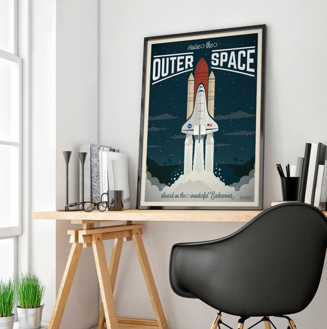 Spaceship Vintage Travel Poster Space Shuttle Universe - Etsy