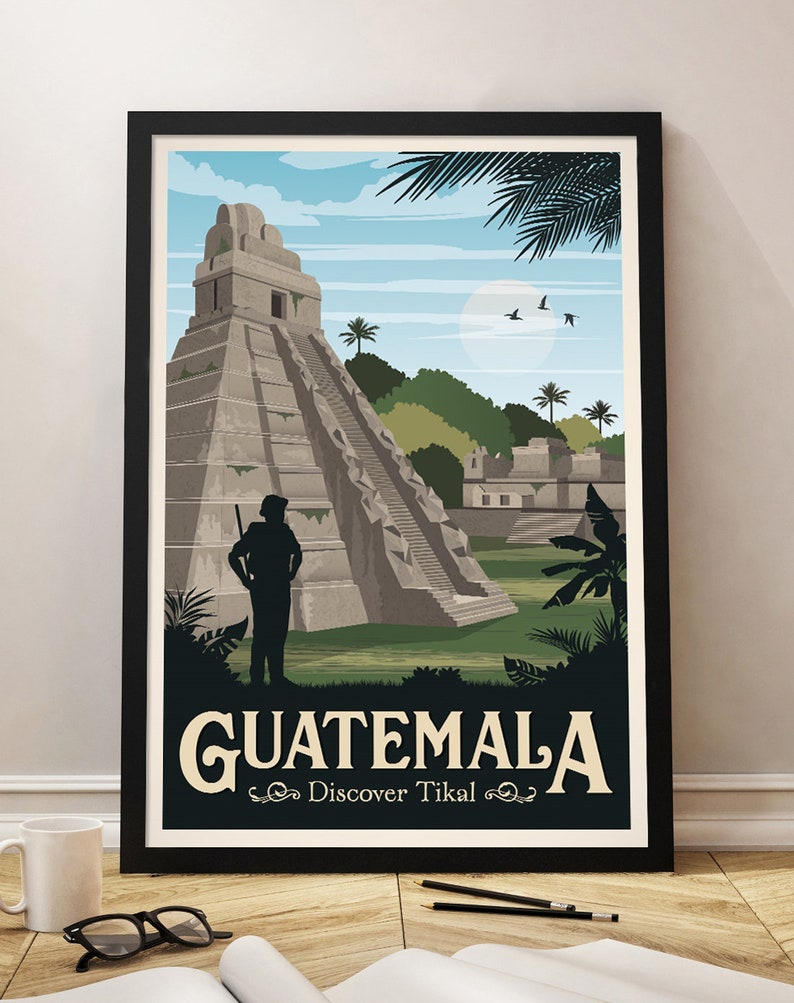 Guatemala Vintage Travel Poster South America Tikal Travel | Etsy