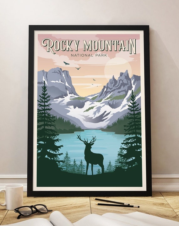 Rocky Mountain National Park Poster Vintage Travel Poster | Etsy