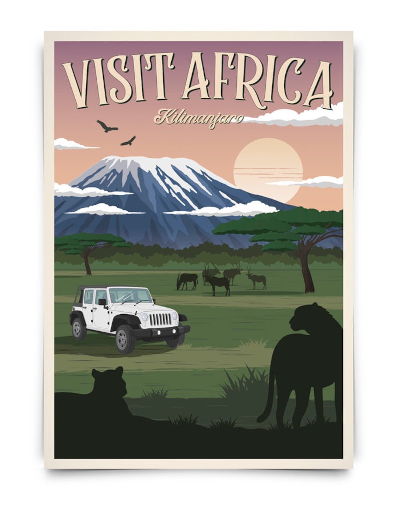 Africa Vintage Travel Poster, Kilimanjaro, Tanzania, Travel, Decoration ...