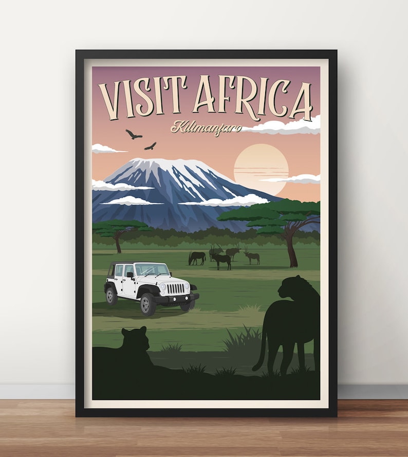 Affiche vintage Afrique Kilimandjaro Tanzanie Voyage - Etsy France