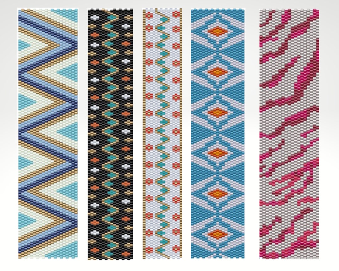 Peyote Bead Patterns Bundle, Set of Five Peyote Bracelet Patterns, Bulk ...