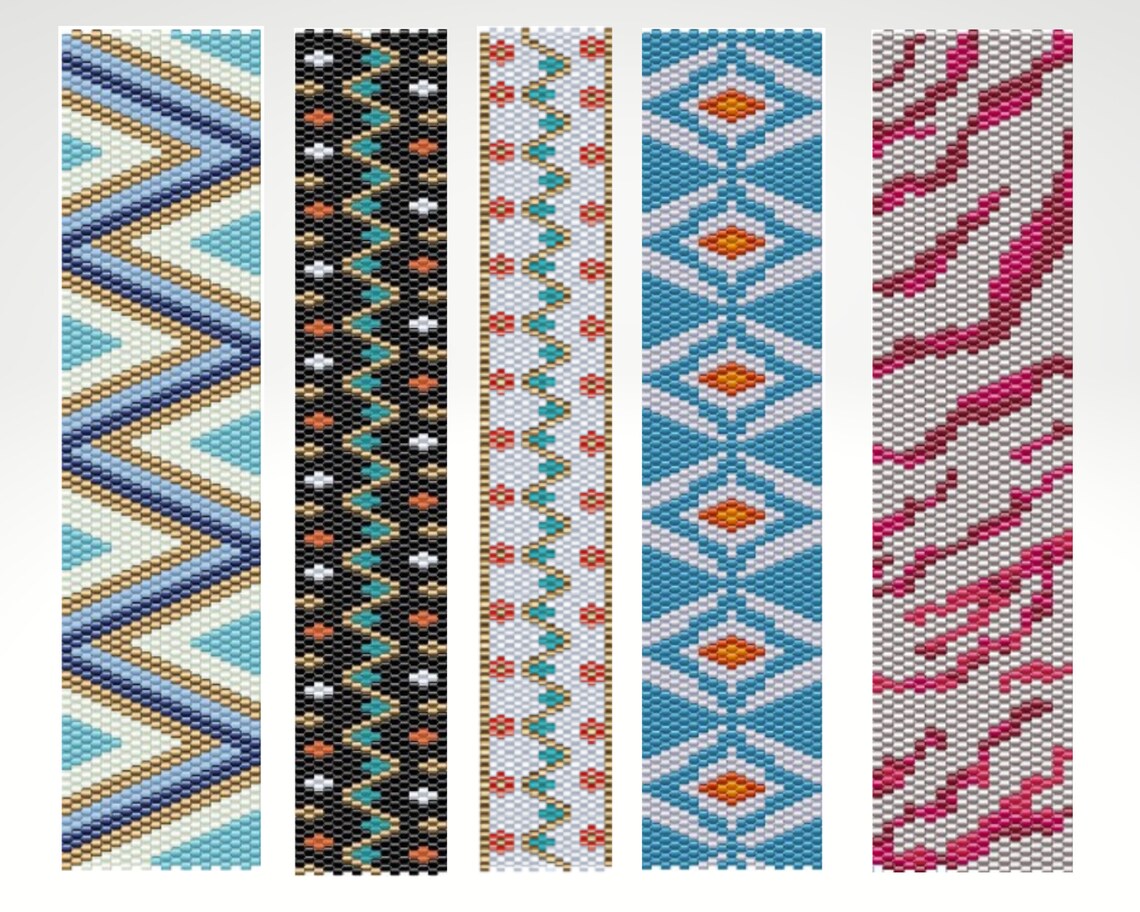 Peyote Bead Patterns Bundle, Set of Five Peyote Bracelet Patterns, Bulk ...