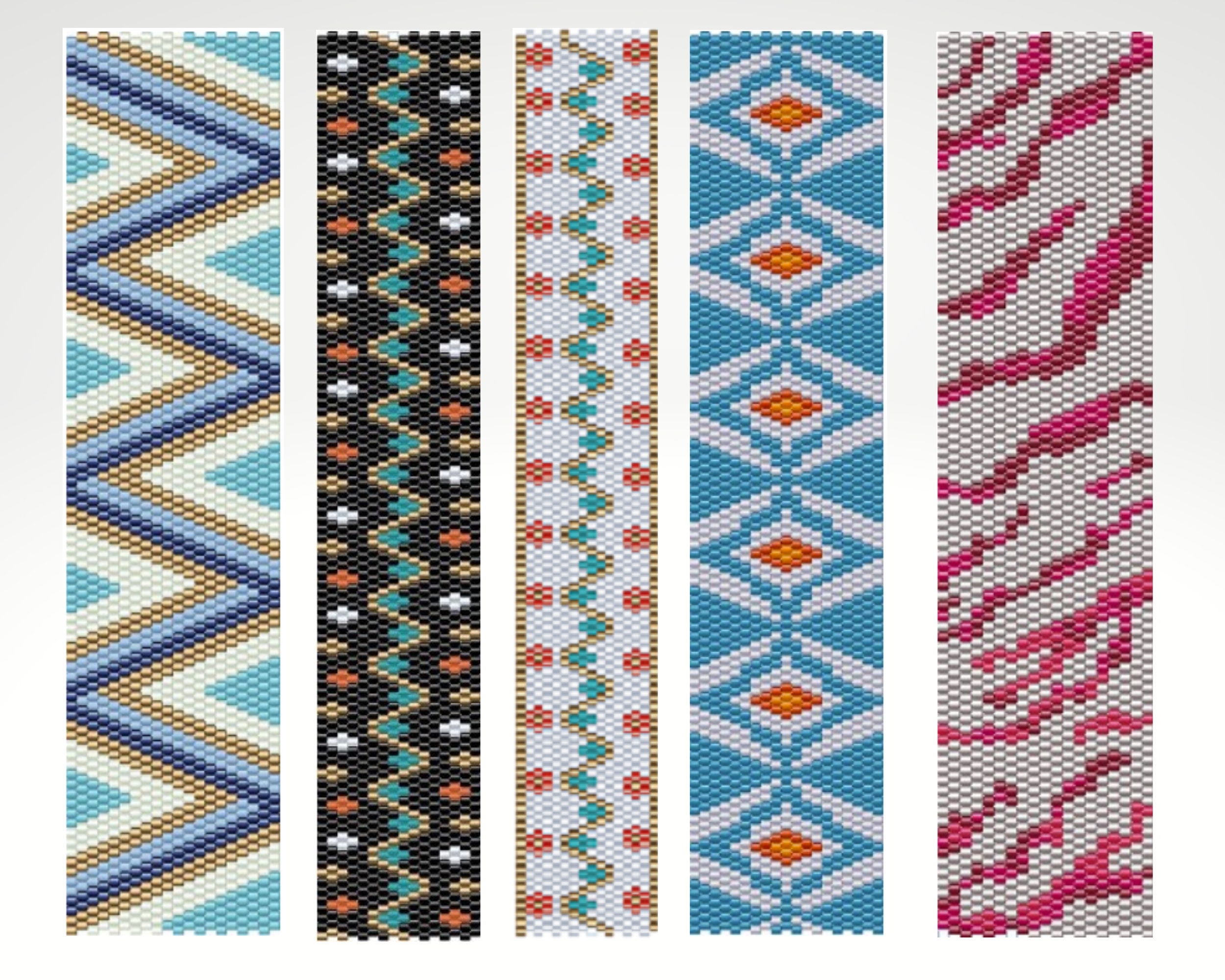 Peyote Bead Patterns Bundle, Set of Five Peyote Bracelet Patterns, Bulk ...