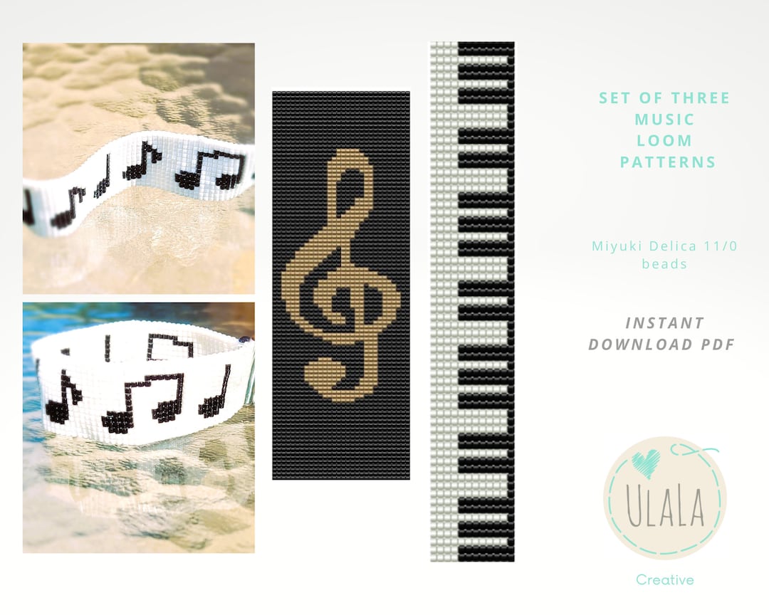 Music Loom Pattern Set, Beaded Bracelet, Peyote Beaded Bracelet Music ...