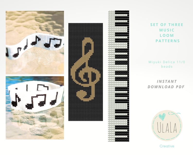 Music Loom Pattern Set, Beaded Bracelet, Peyote Beaded Bracelet Music ...