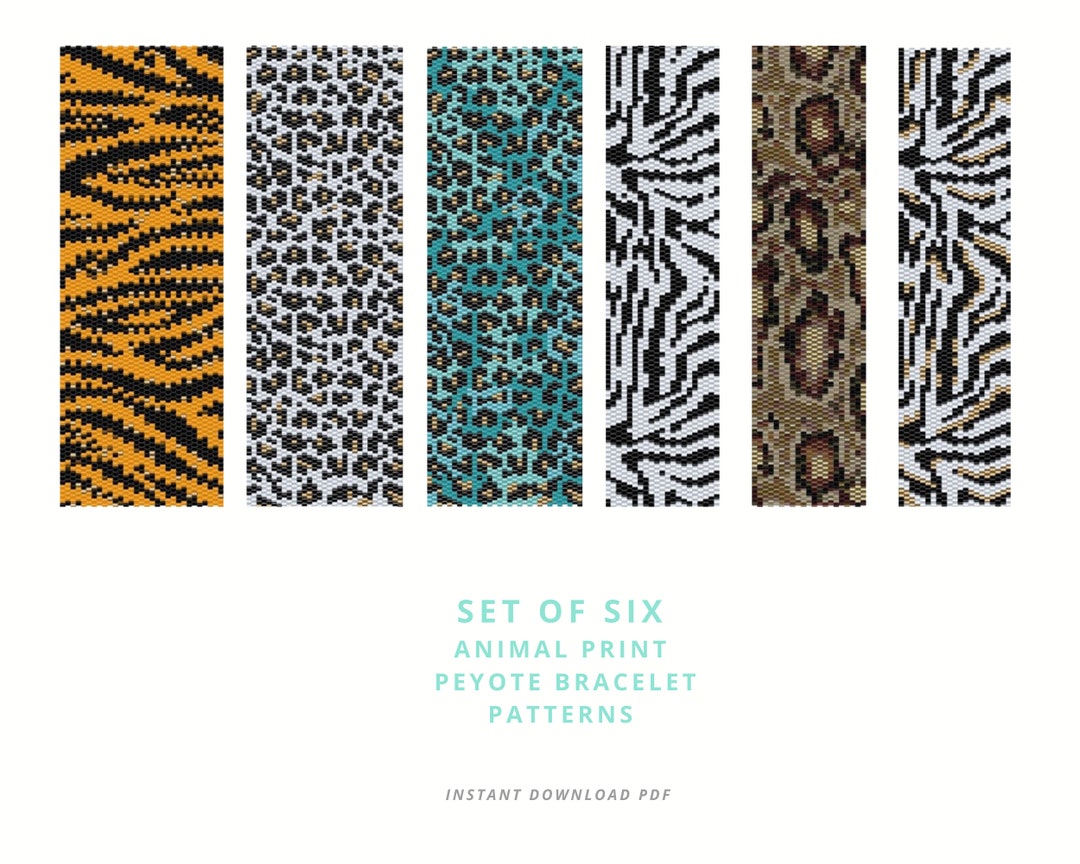 Set of Sixs Animal Print Peyote Patterns, Cuff Bracelet Seed Bead ...