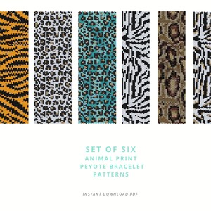 Set of Sixs Animal Print Peyote Patterns, Cuff Bracelet Seed Bead ...