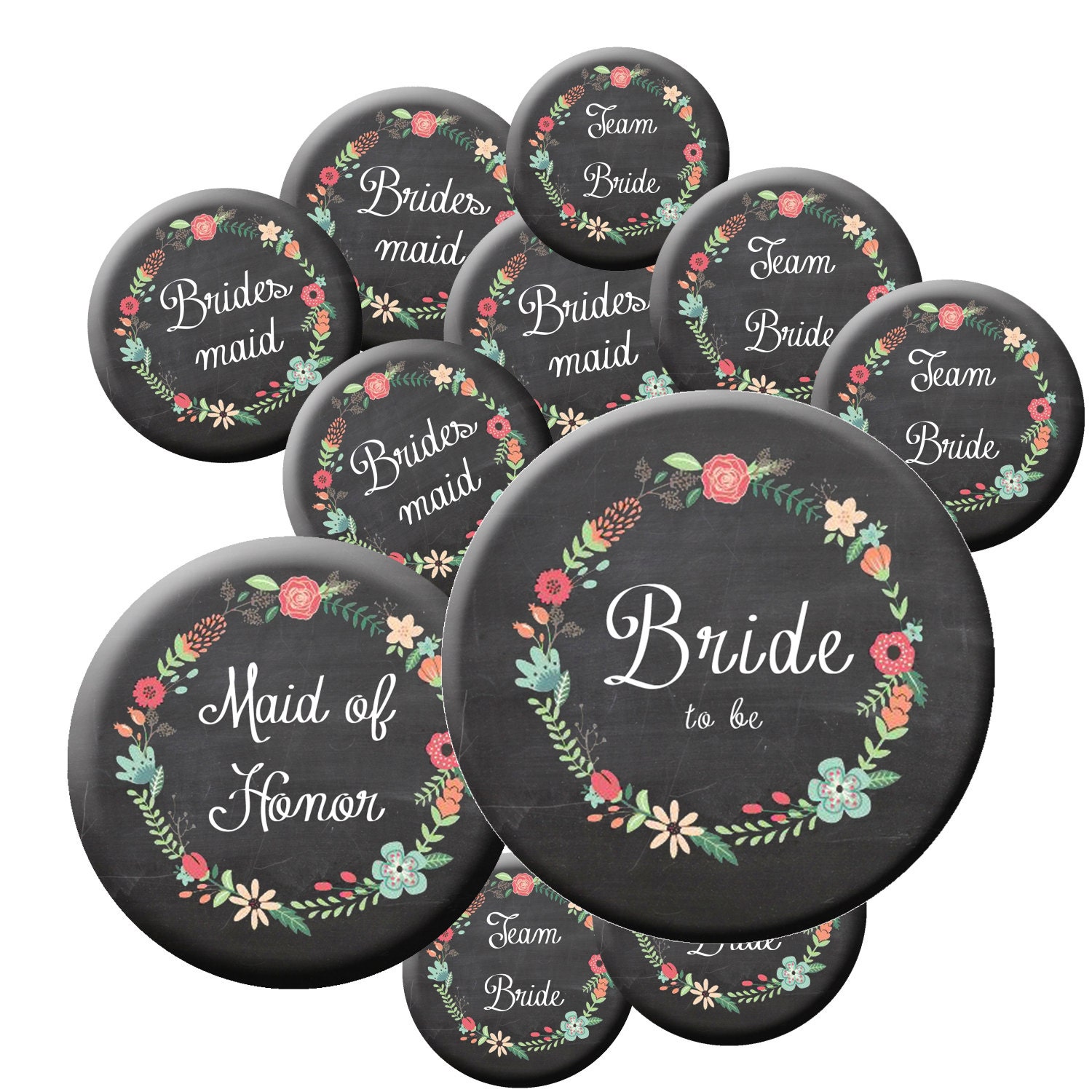 16 Chalkboard Team Bride Button Set Team Bride Buttons | Etsy