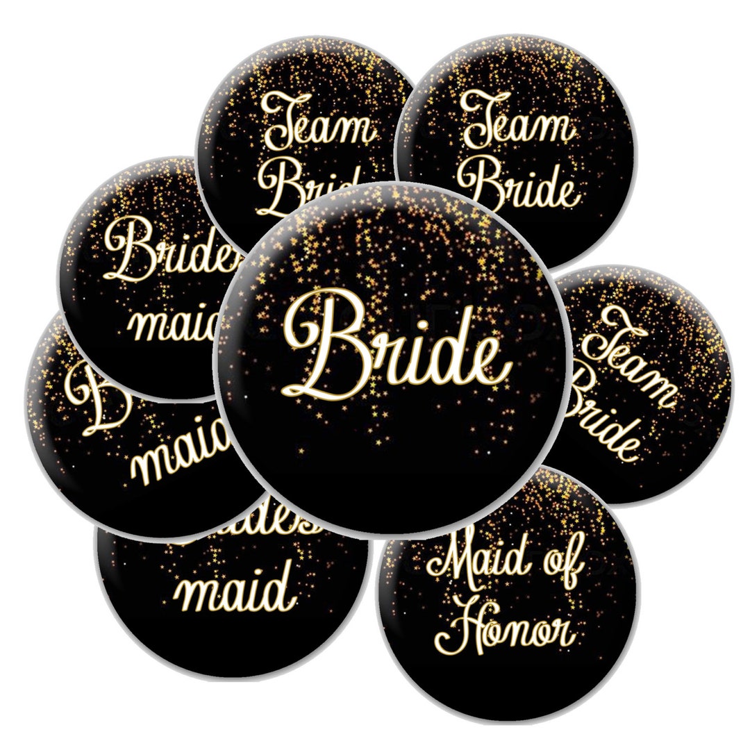 16 Team Bride Buttons Black and Gold Glitter Team Bride - Etsy