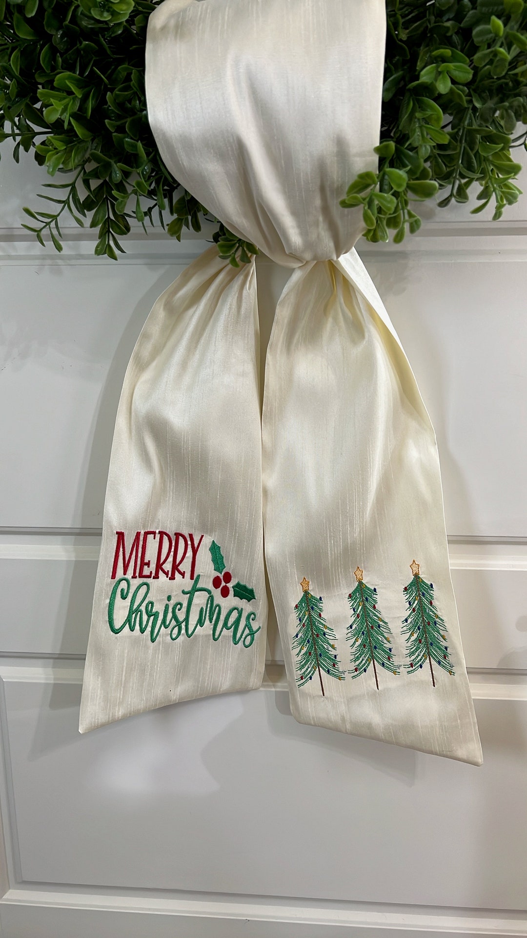 Christmas Wreath Sash - With Merry Christmas on One Side and a Trio of ...