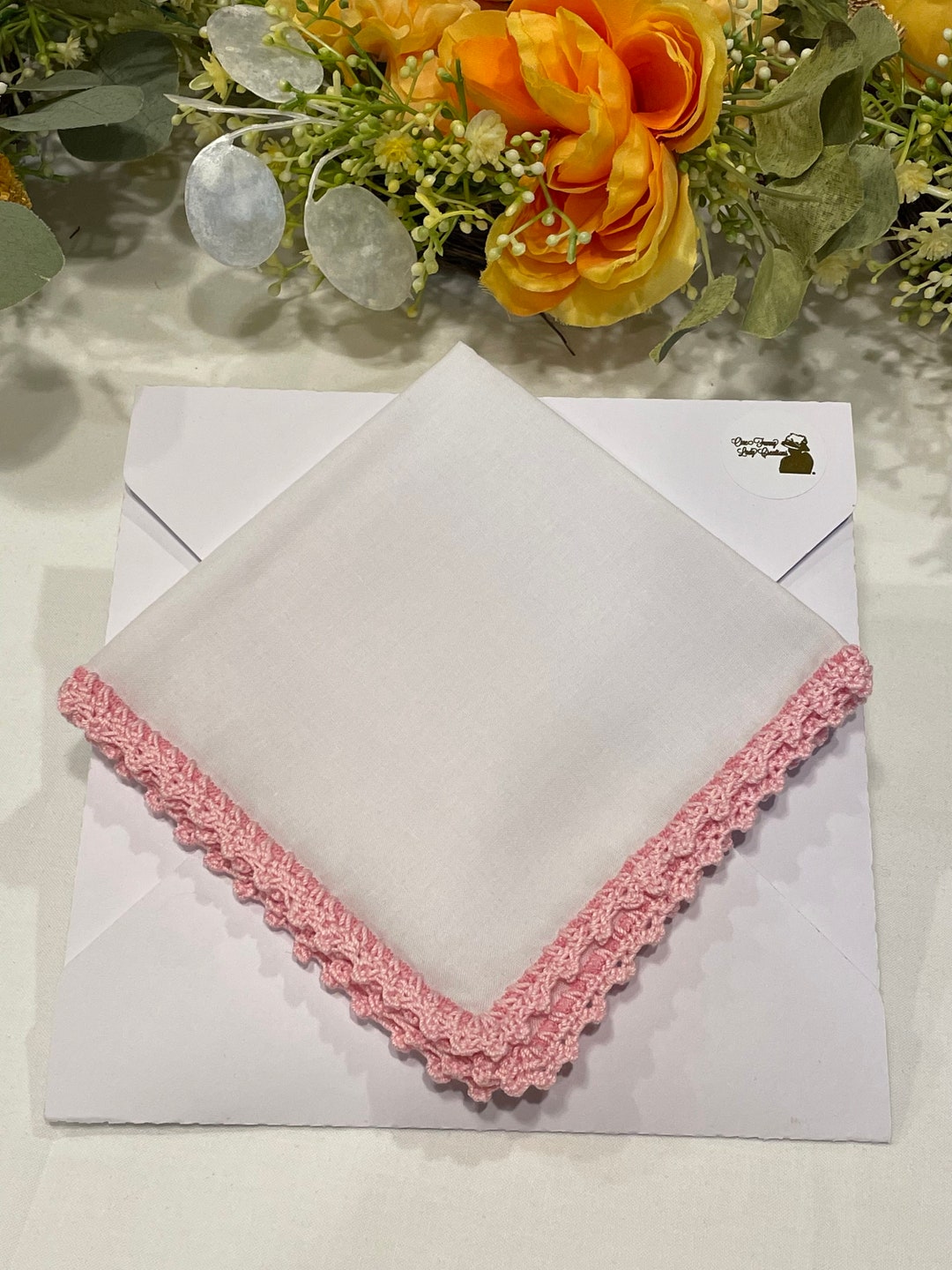 Ladies White Handkerchief, Soft Cotton Fabric, Crochet Lace Hankie ...