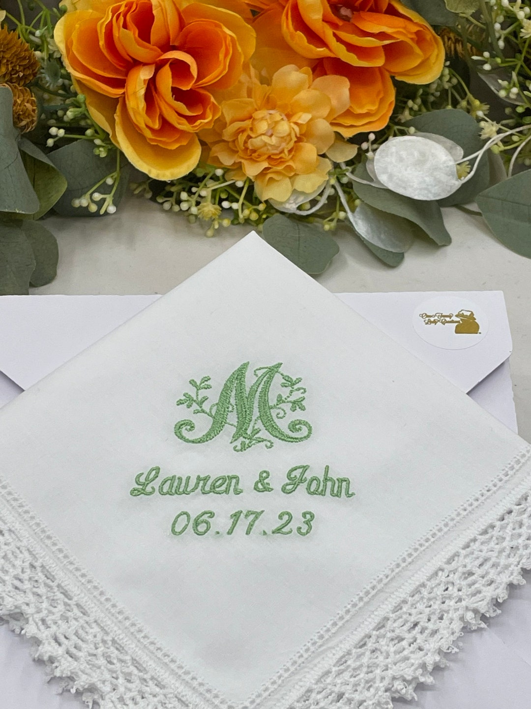 Wedding Handkerchief for Bride, Custom Embroidered Monogrammed ...