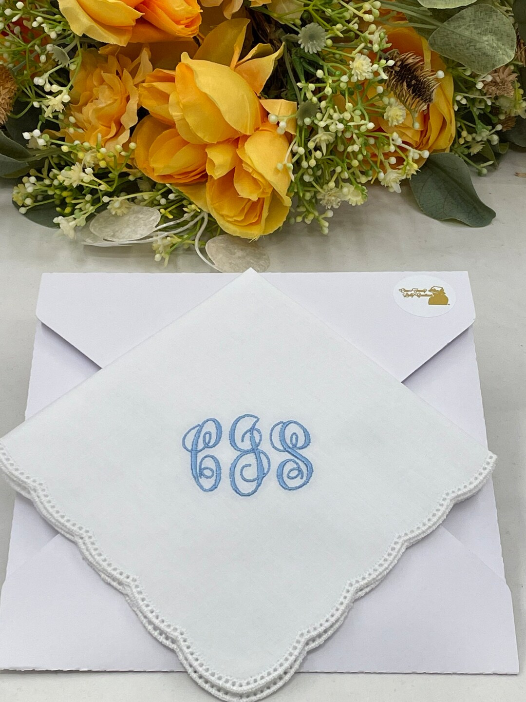 Something Blue Monogrammed Handkerchief, Custom Embroidered ...