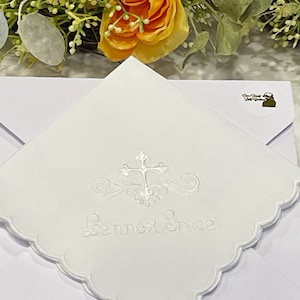 Personalized Embroidered Baptism Handkerchief: Keepsake Christening ...