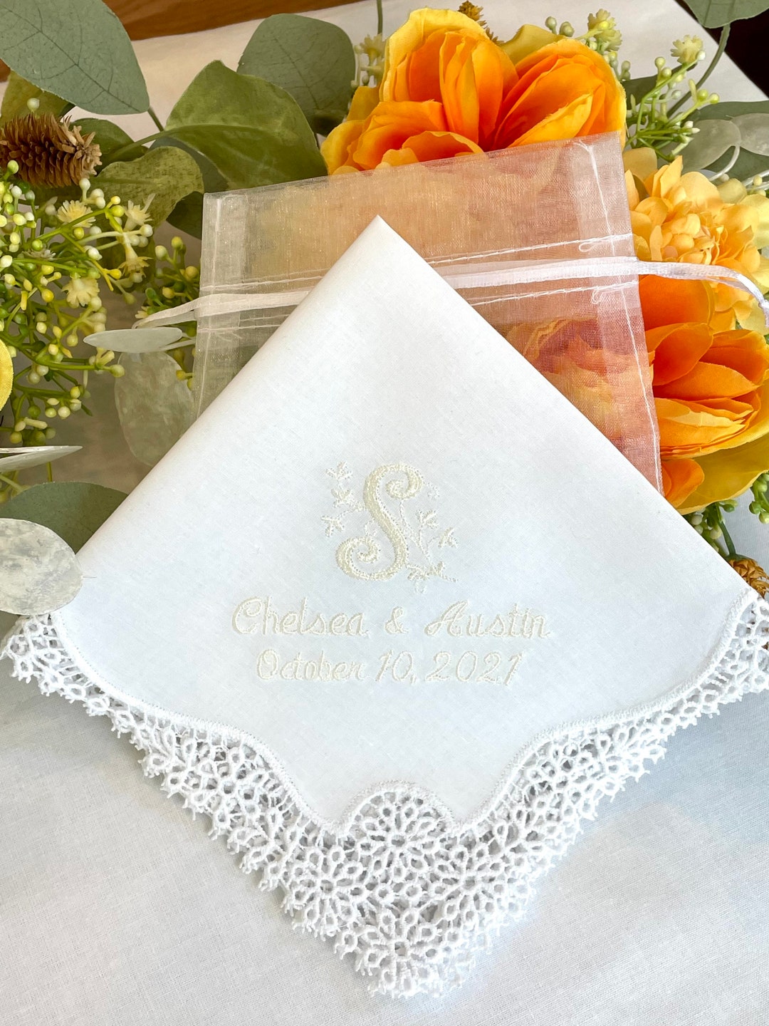 Wedding Handkerchief for Bride Bridal Handkerchief Monogrammed ...