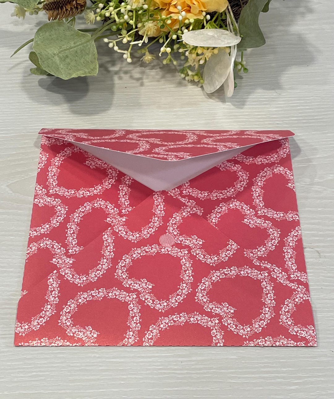 Handkerchief Gift Box, Red Hearts, Flat Fold Envelope, Wedding ...