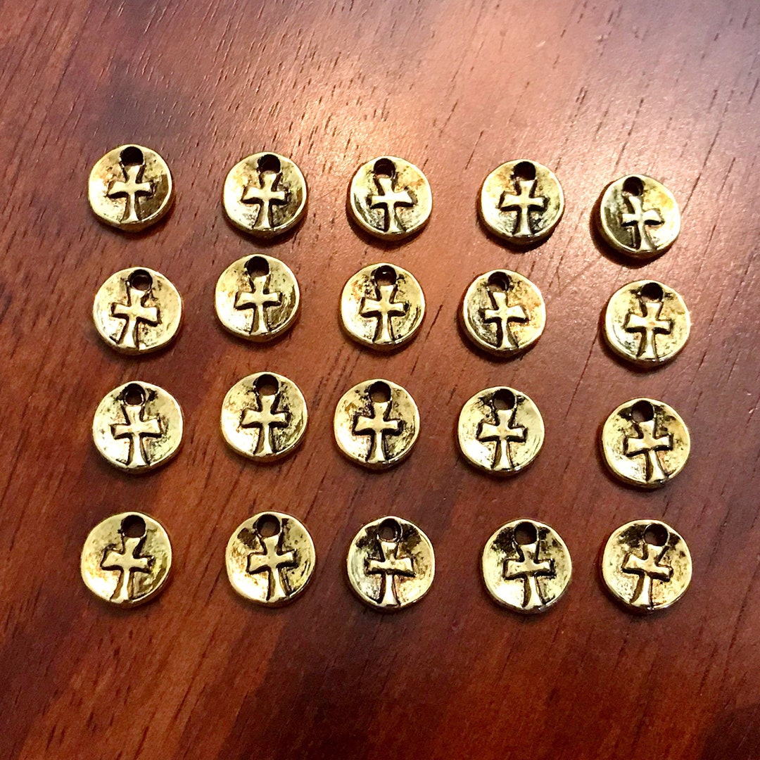 50pcs, Cross Charms, Round Cross Charms, Gold Tone Cross Charm, Tiny ...