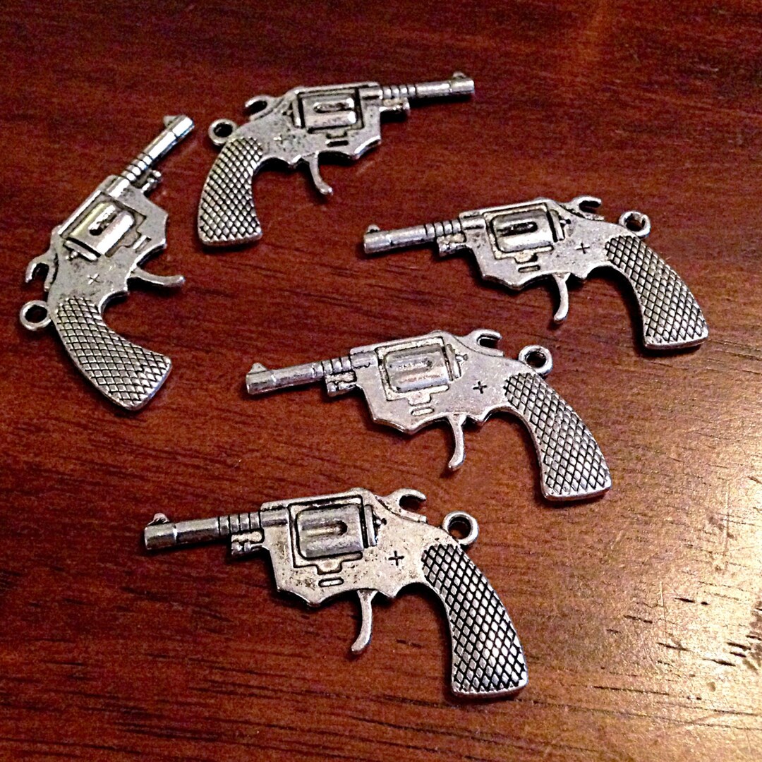 5 Large Silver Gun Charms, Antique Silver Charms, Revolver Charms ...