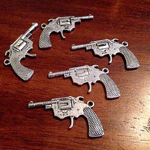 5 Large Silver Gun Charms, Antique Silver Charms, Revolver Charms ...