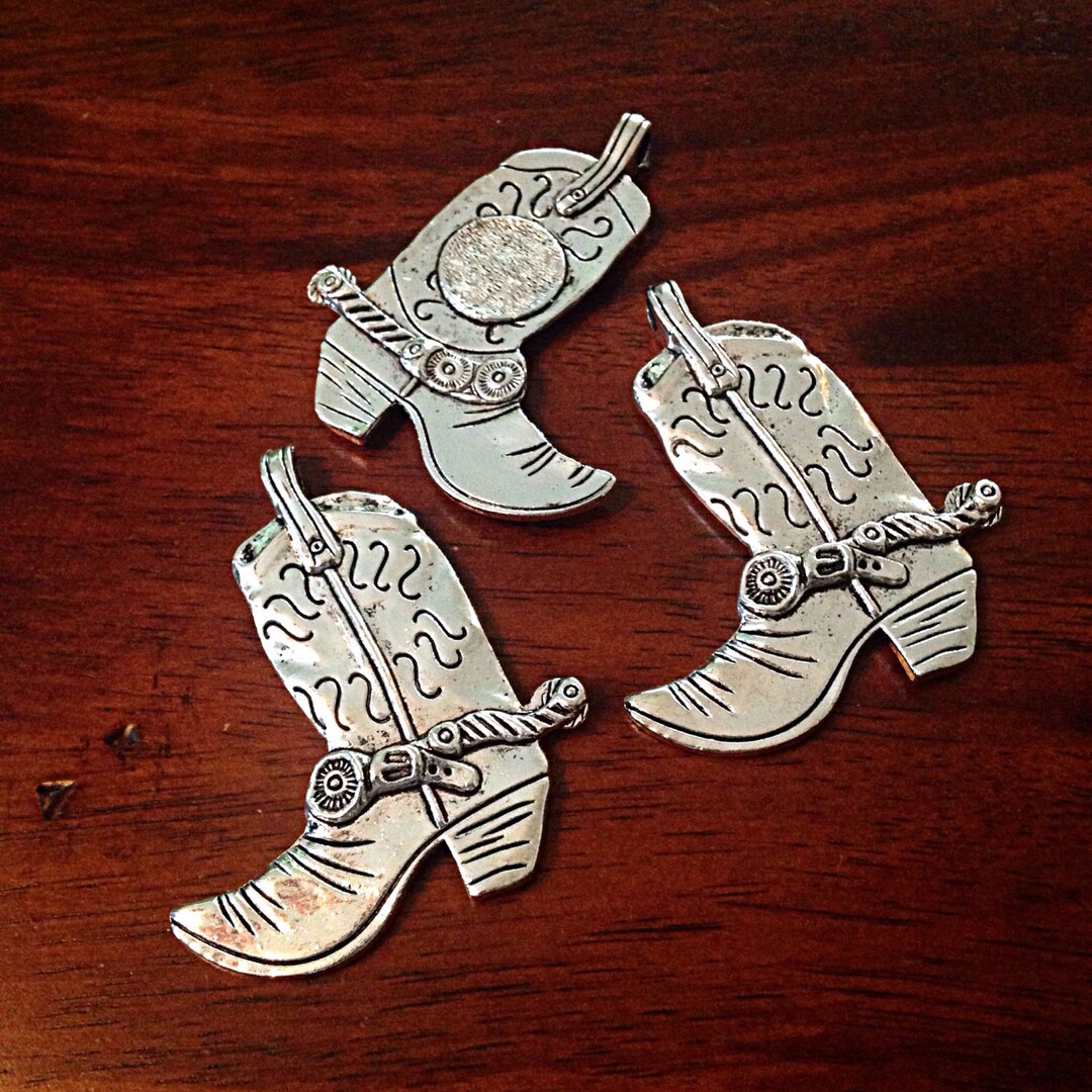 2 Silver Boot Pendants, Antique Silver Cowboy Boot Charms, Double Sided ...