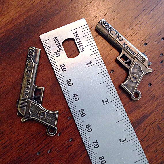 3 Large Gun Charms Antique Bronze Charms Hand Gun Charm 3D - Etsy