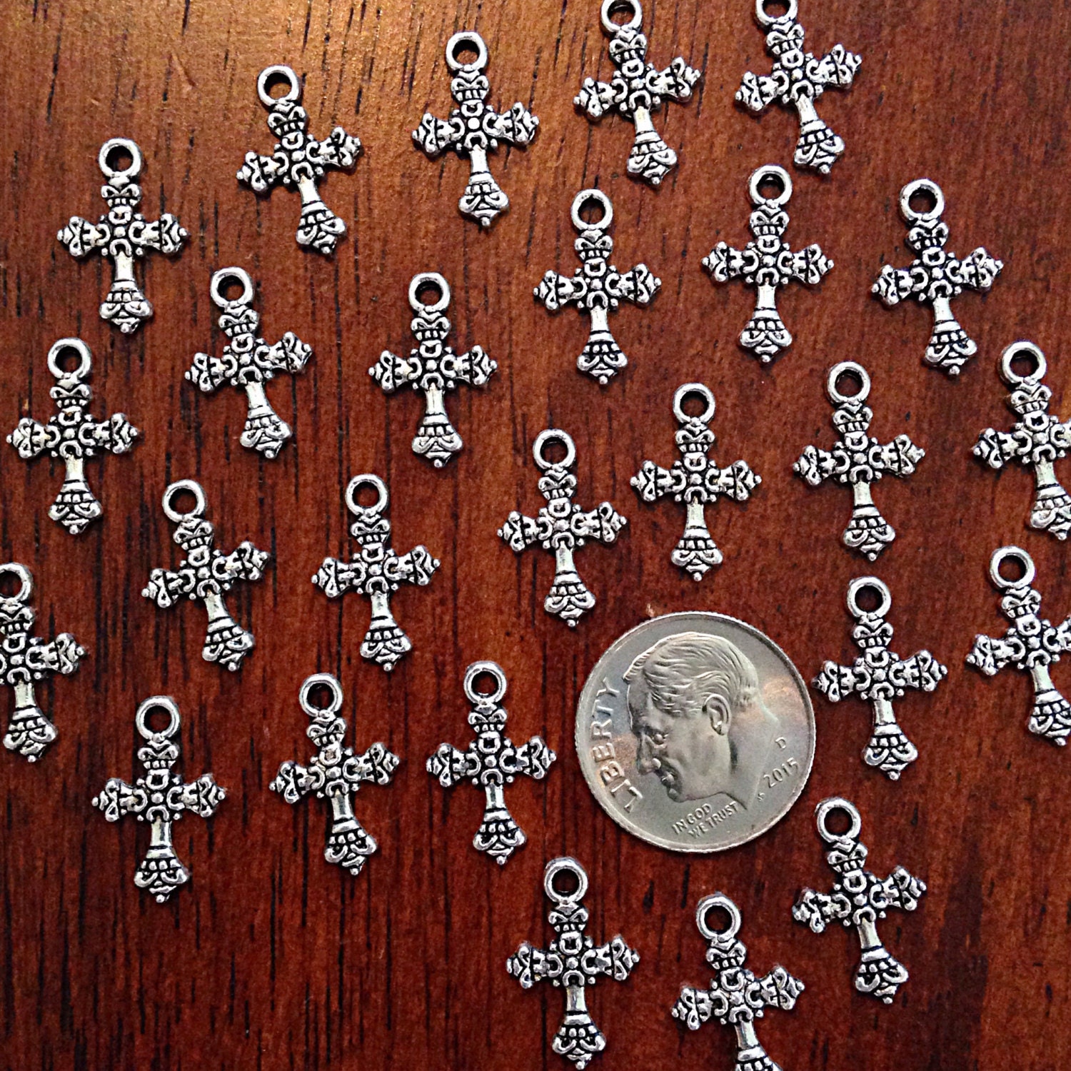 Silver Cross Charms 25pcs Antique Silver Charms Tiny Cross - Etsy