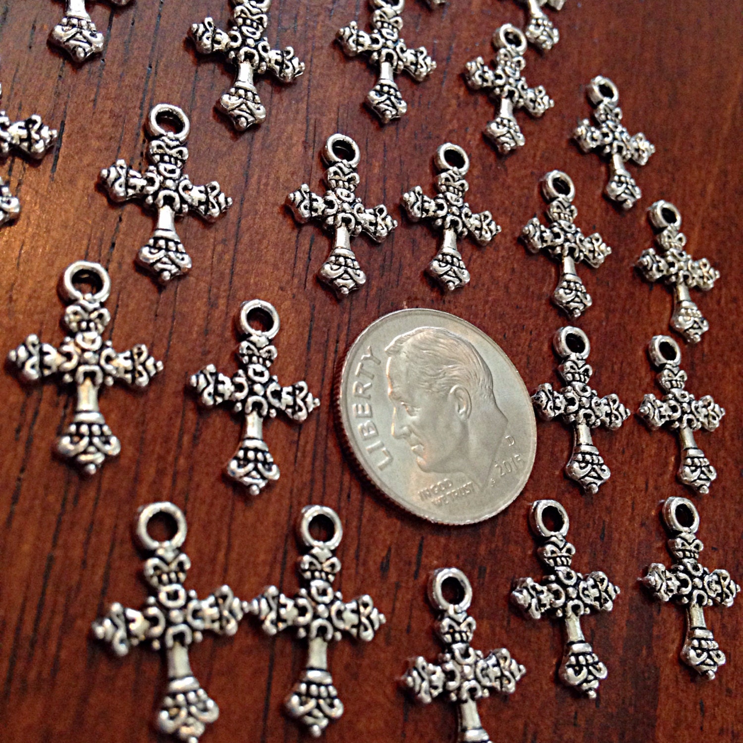 Silver Cross Charms 25pcs Antique Silver Charms Tiny Cross - Etsy