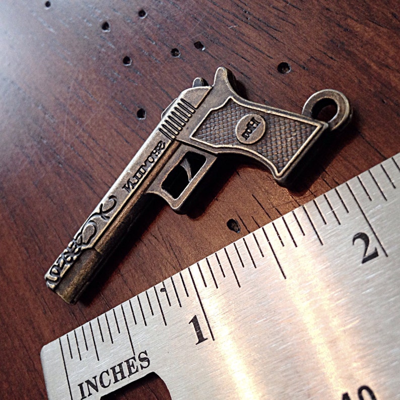 3 Large Gun Charms Antique Bronze Charms Hand Gun Charm 3D - Etsy
