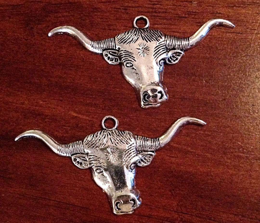 4 Longhorn Charms, Antique Silver Charms, Longhorn Pendants, Cow Charms ...