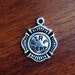 4 Fire Dept Charms, Antique Silver Charms, Fireman Badge Charms, Fire ...